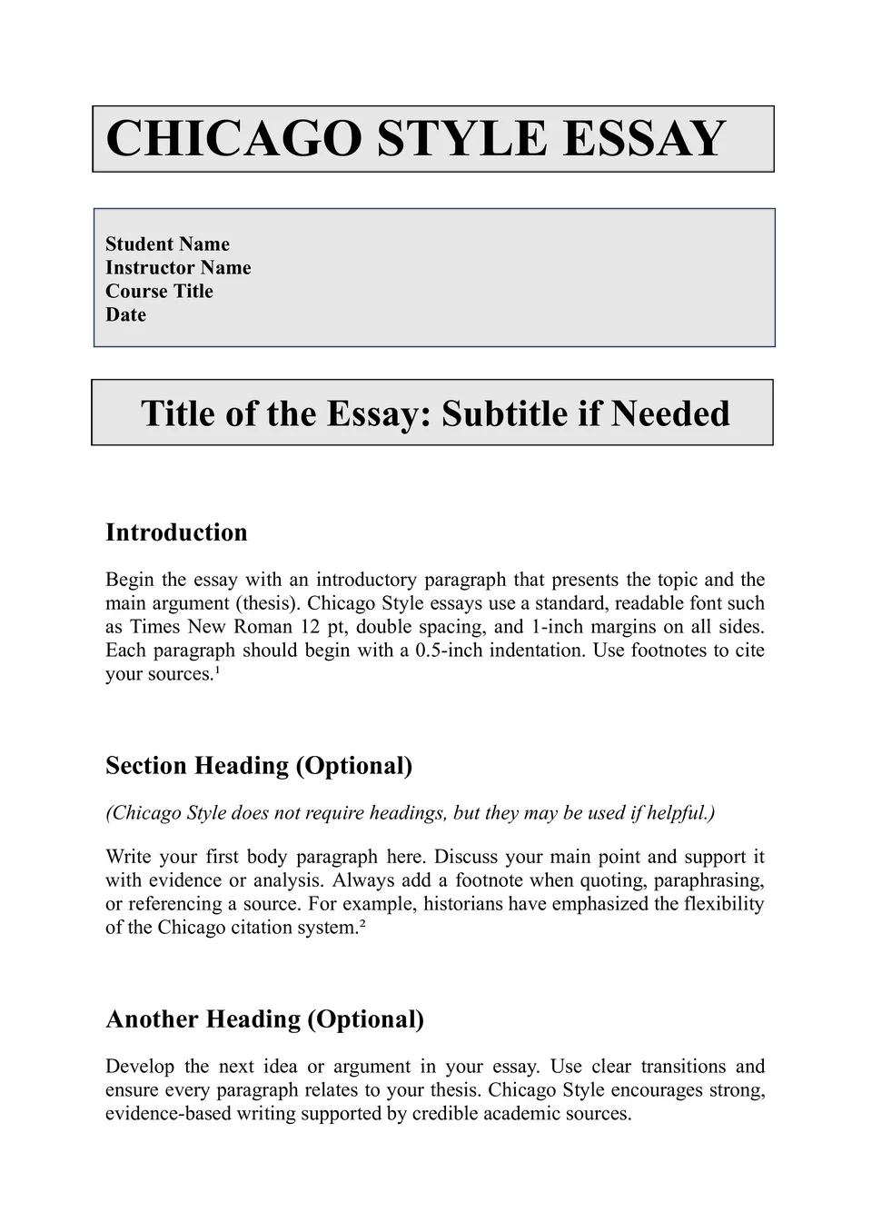 Free Chicago Style Essay Template For Google Docs