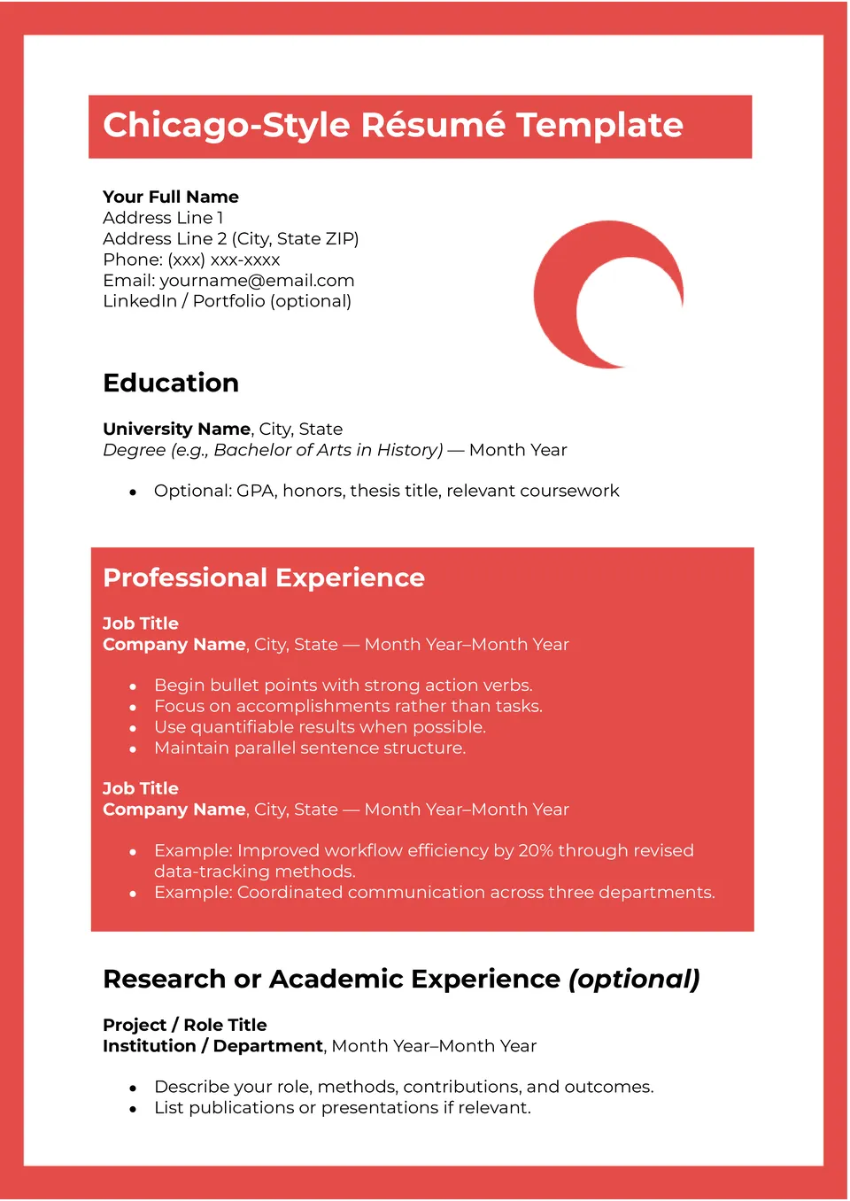 Free Chicago Style Resume Template For Google Docs